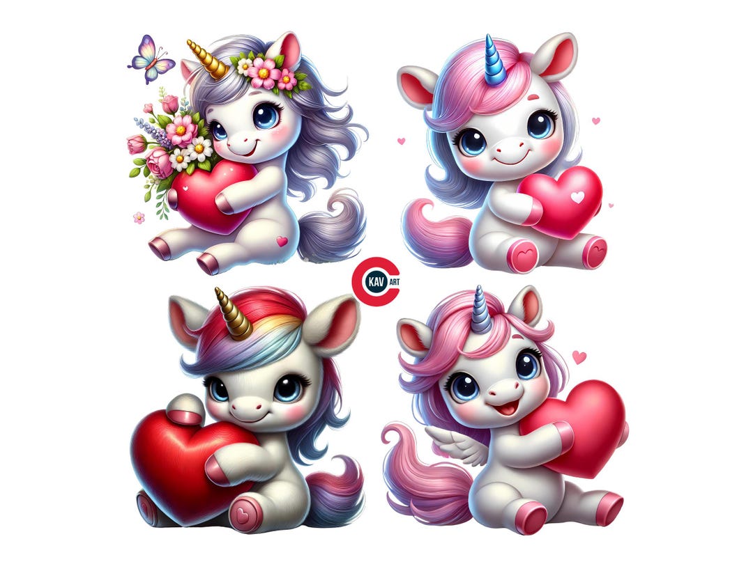 Unicorn Clipart, Cute Unicorn With Heart, Happy Unicorn, Kids Unicorn ...