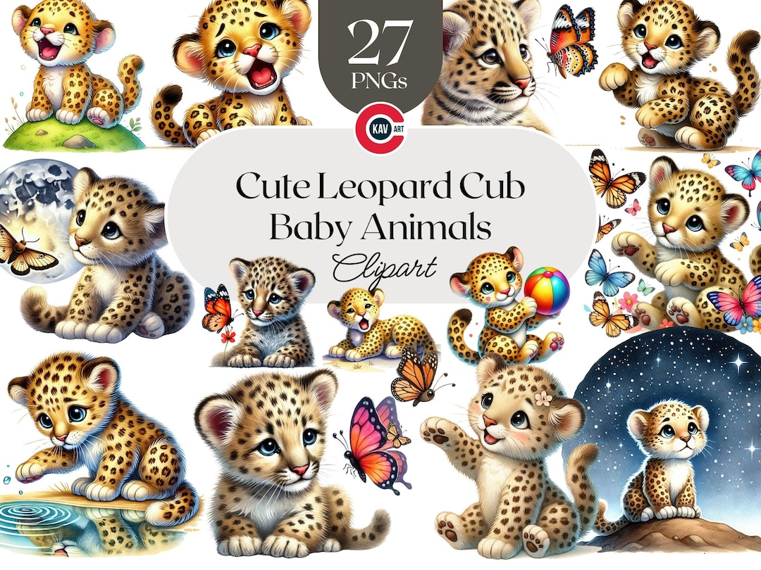 Cute Leopard Cub Clipart, Cute Animals, Baby Leopard Clipart, Wild ...