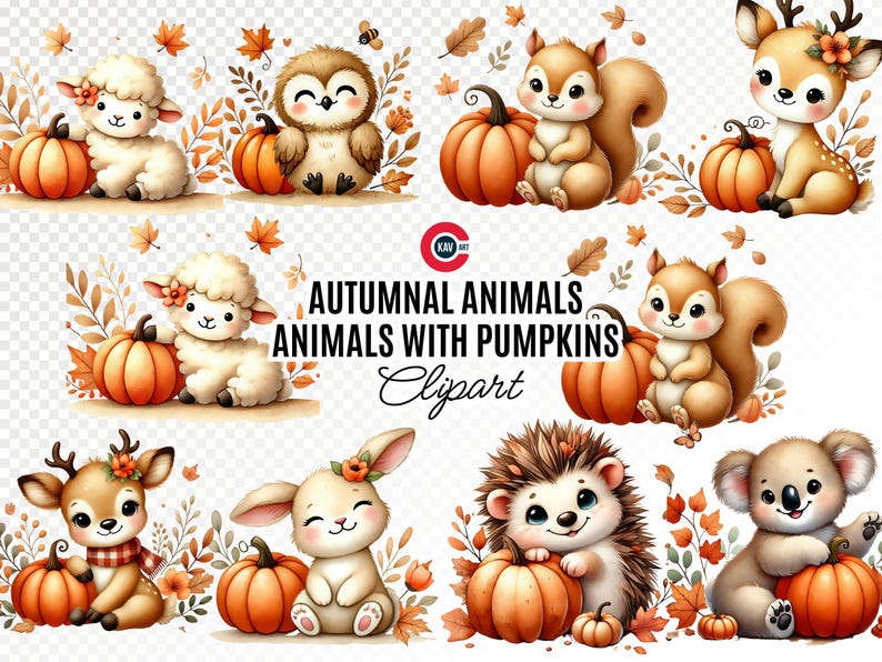 Autumn Animals Clipart, Pumpkin, Fall Graphics (PNG Digital Download ...