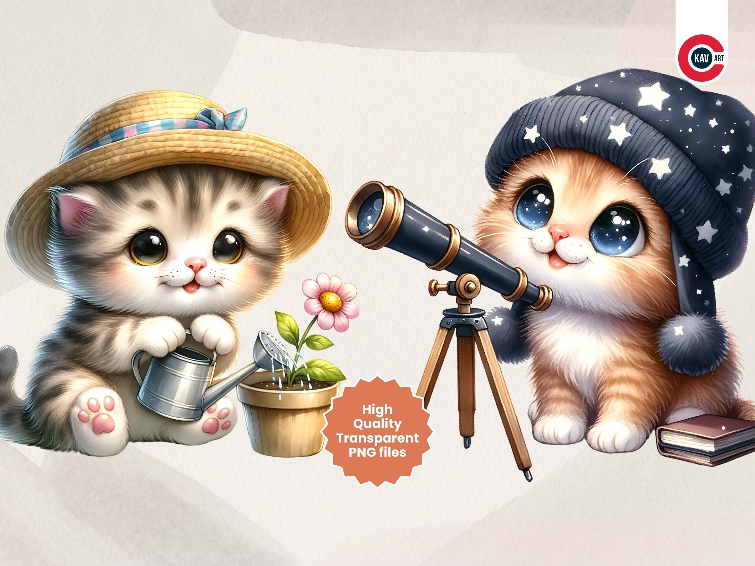 Funny Cat Watercolor Clipart Bundle, Cute Kitten Fun Clipart, Cat ...