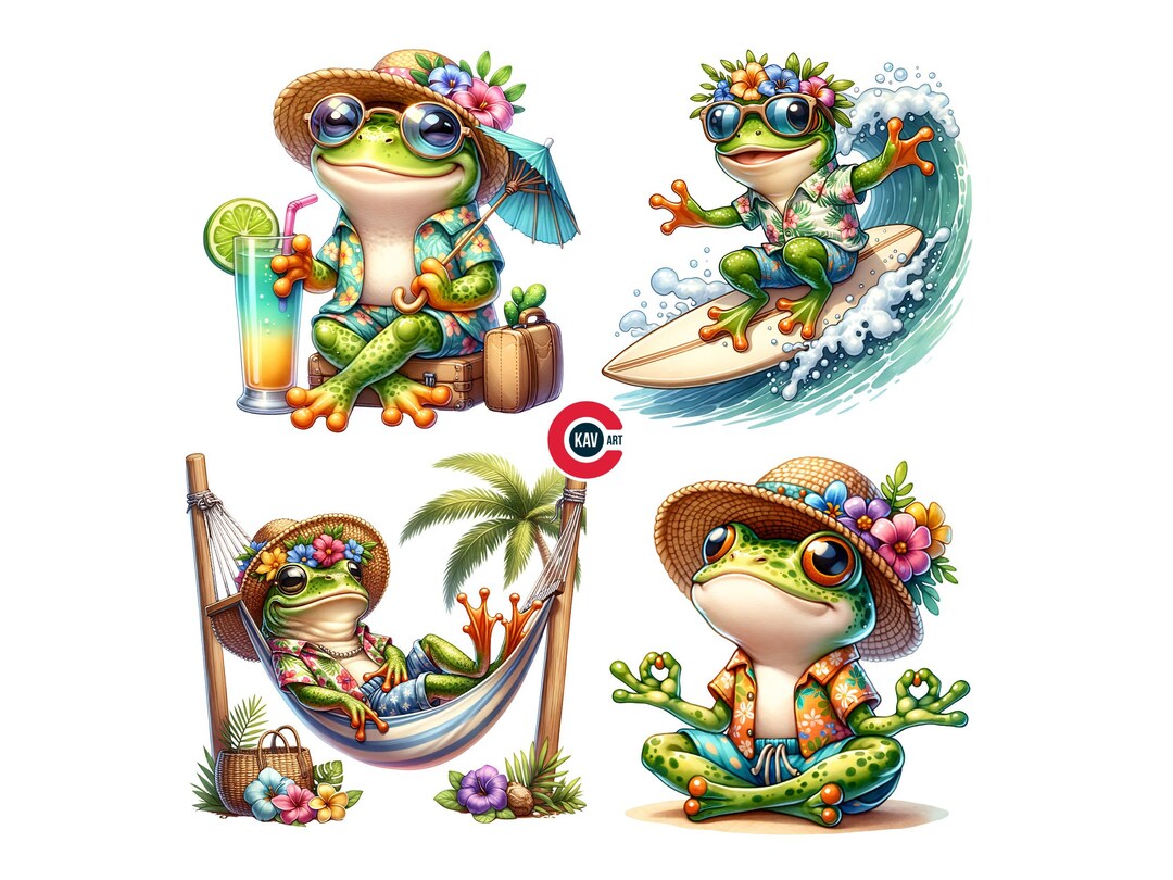 Frog on Vacation Clipart, Cute Funny Frog on Holiday Vacation Clipart ...
