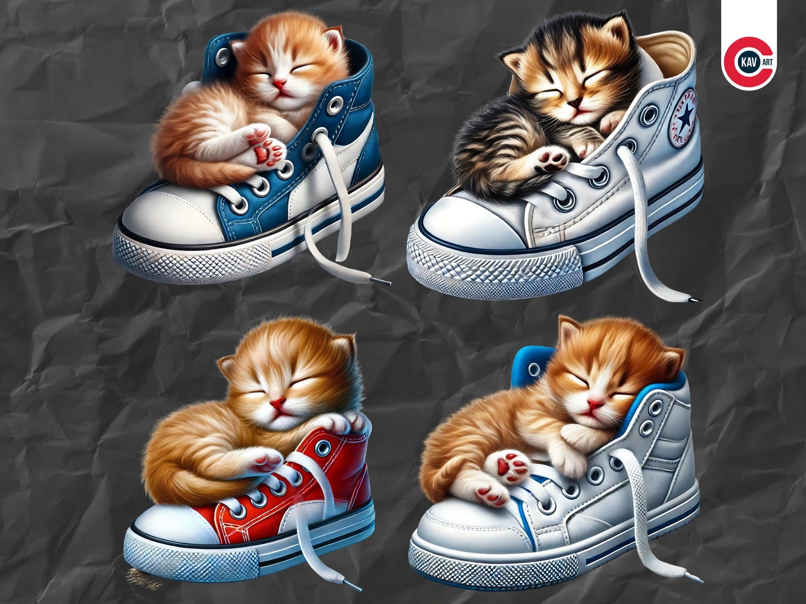 Kitten Clipart, Cute Kitten Sleeping in Sneaker, Sleepy Kitten Clipart ...