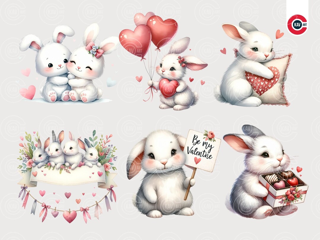 Valentine Bunny, Valentine Bunny Clipart Bundle, Valentine Clipart ...
