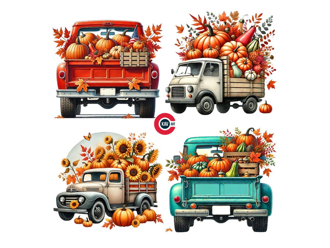 Fall Truck Clipart, Hello Fall, Farm Truck, Truck With Fall Pumpkin and ...