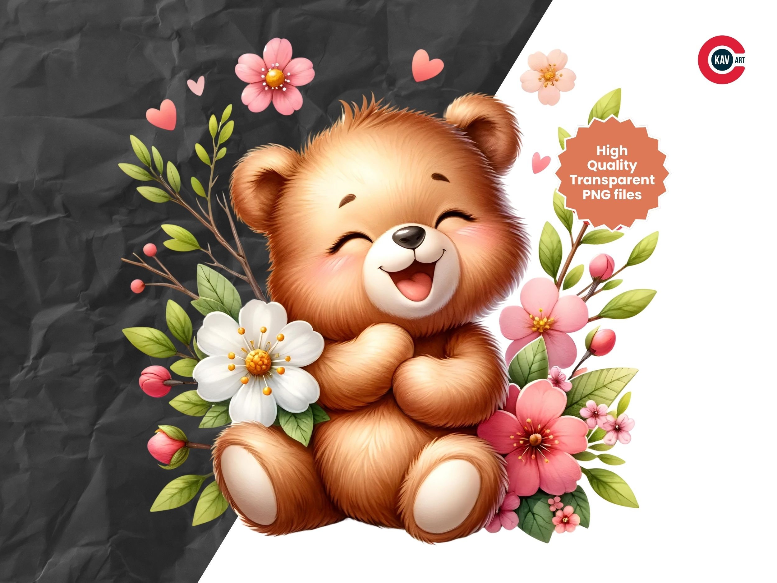 Cute Teddy Bear With Spring Flowers Watercolor Clipart Bundle, Cute ...