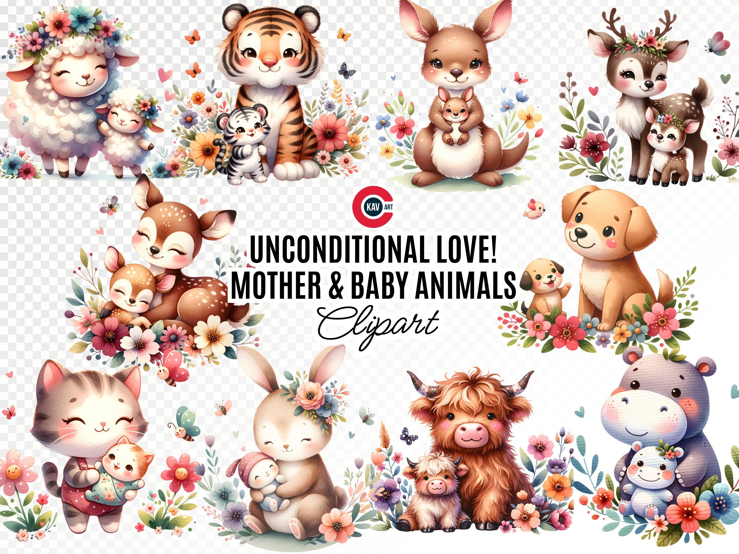 Mother and Baby Animals, Baby Animals With Mother Love Clipart, Cute ...