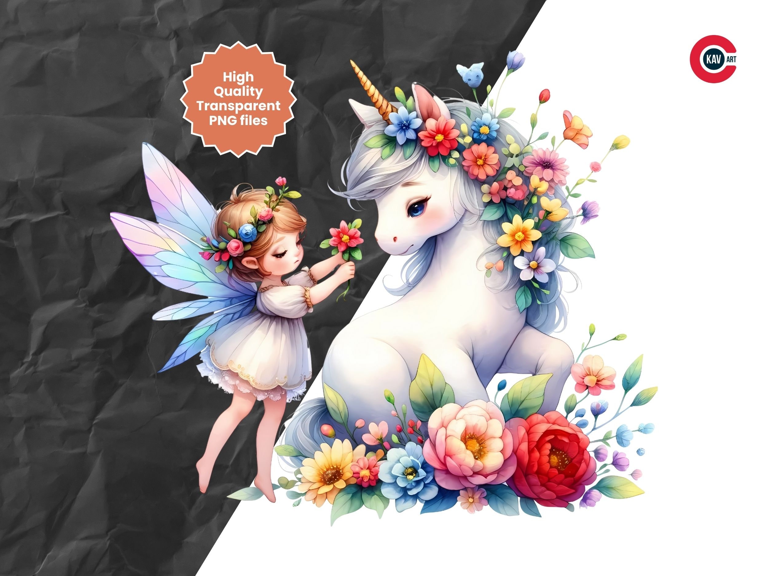 Cute Fairy Decorating Unicorn With Flowers Watercolor Clipart, Magical ...