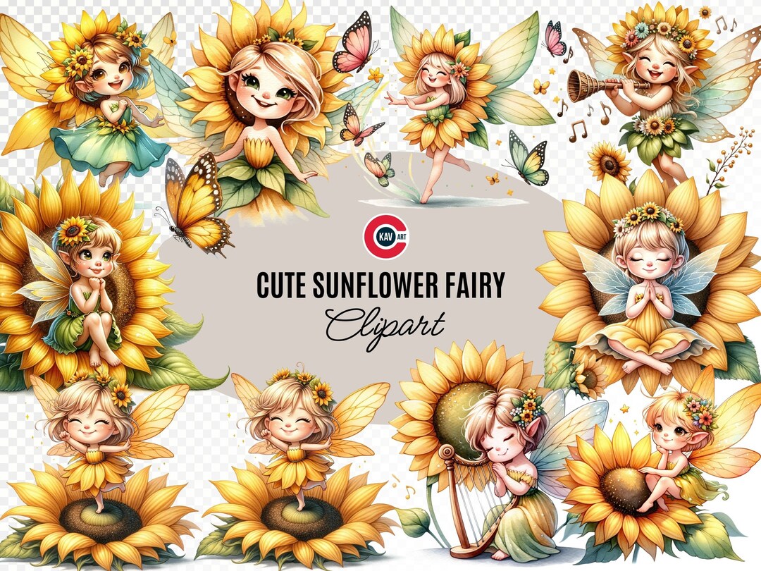 Fairy With Sunflower Watercolor Clipart, Magical Sunflower Fairy ...