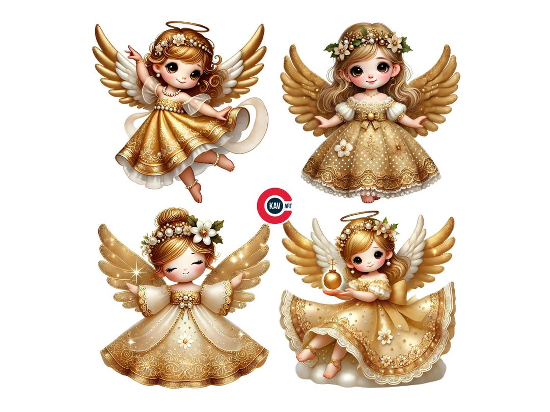 Angel Clipart, Cute Golden Fairy Clipart, Golden Angel Clipart, Cute ...