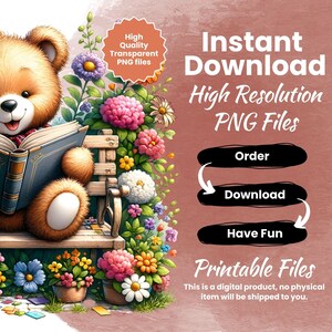 Cute Teddy Bear Gardening Watercolor Clipart Bundle, Cute Happy Teddy ...