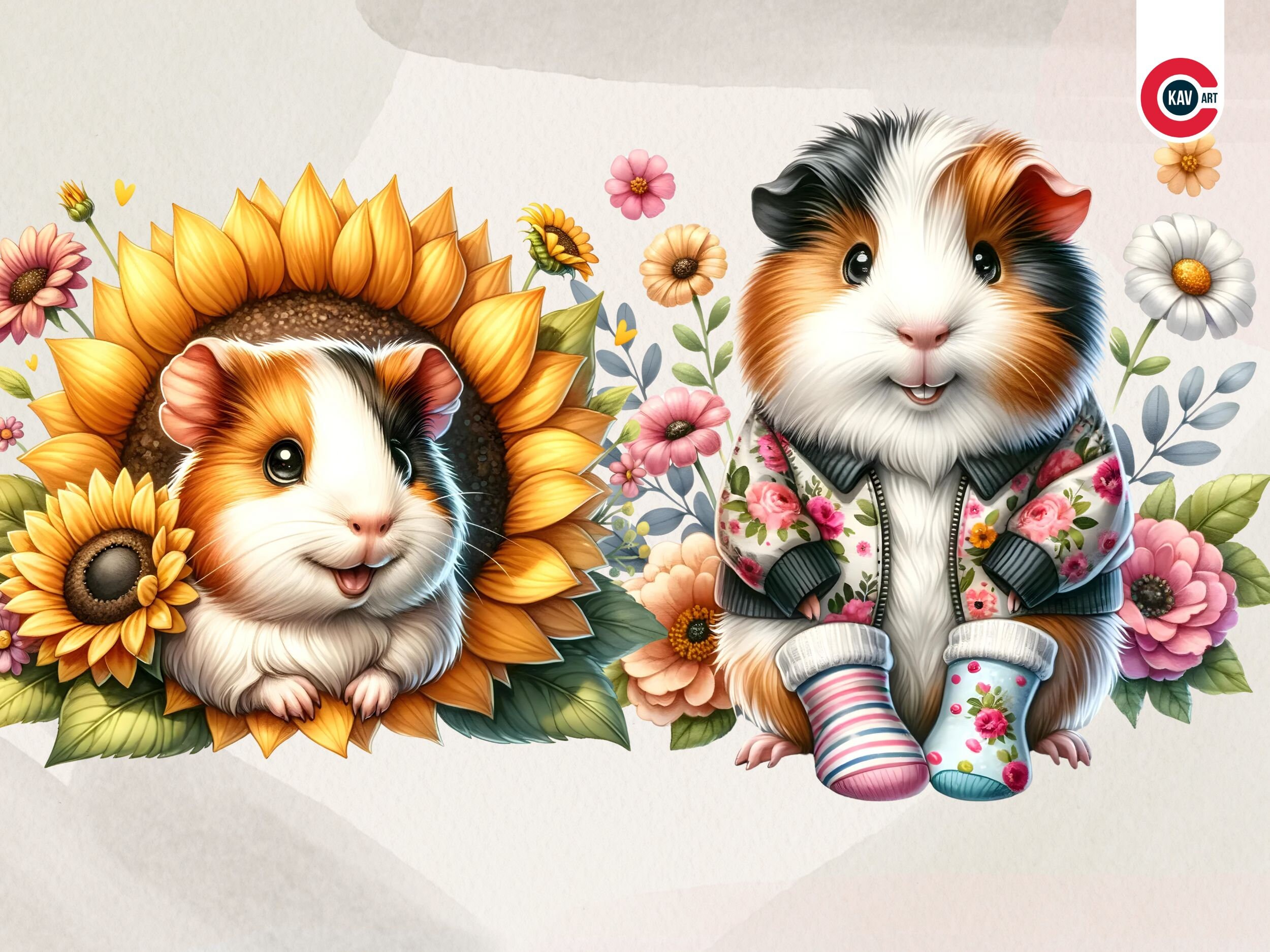 Guinea Pig and Flowers Clipart Bundle, Cute Guinea Pig Clipart, Cute ...