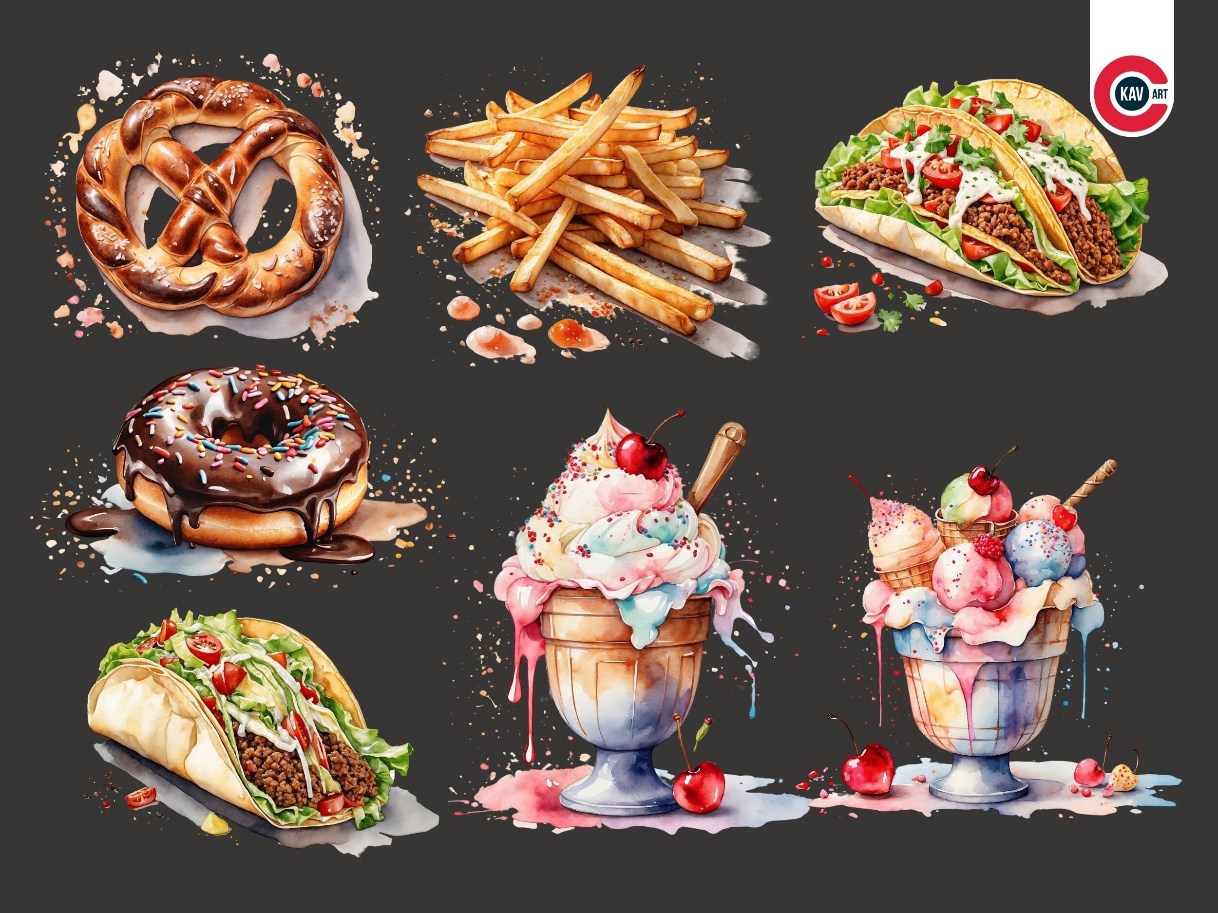 Fast Food Clipart, Watercolor Food Clipart, 28 High-quality Transparent ...