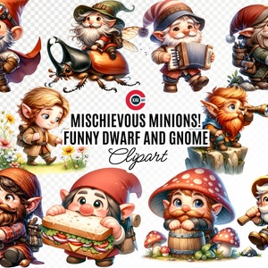 Funny Dwarf and Gnome Clipart, Dwarf Fun Activity, Gnome Fun Clipart, Nursery Decor, Junk ...