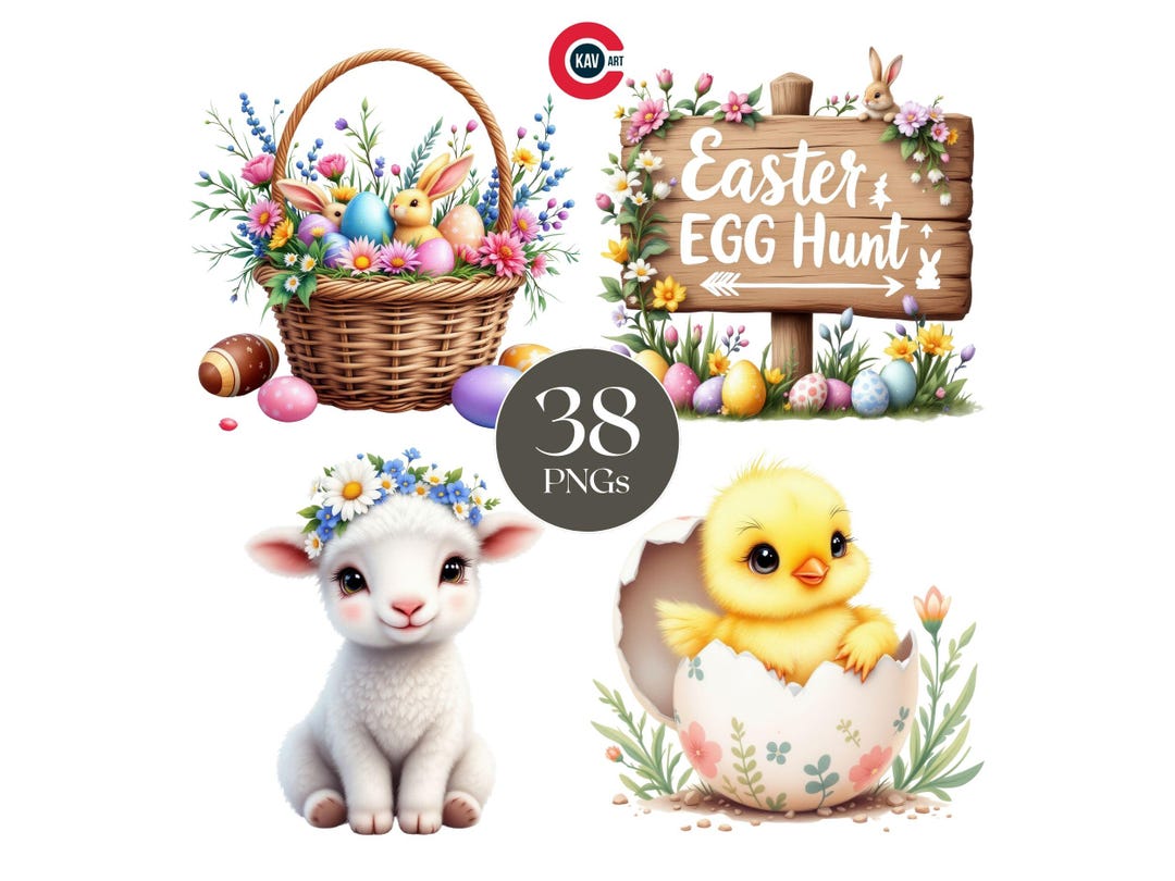 Easter Clipart Bundle: Bunny, Lamb, Eggs, and Lily Graphics (PNG) - Etsy