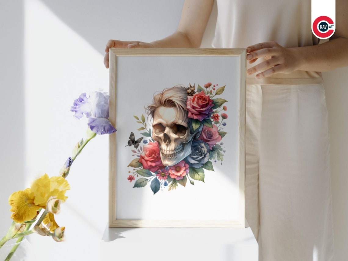 Floral Skull Watercolor Clipart, Skull PNG Designs, Spring-inspired ...