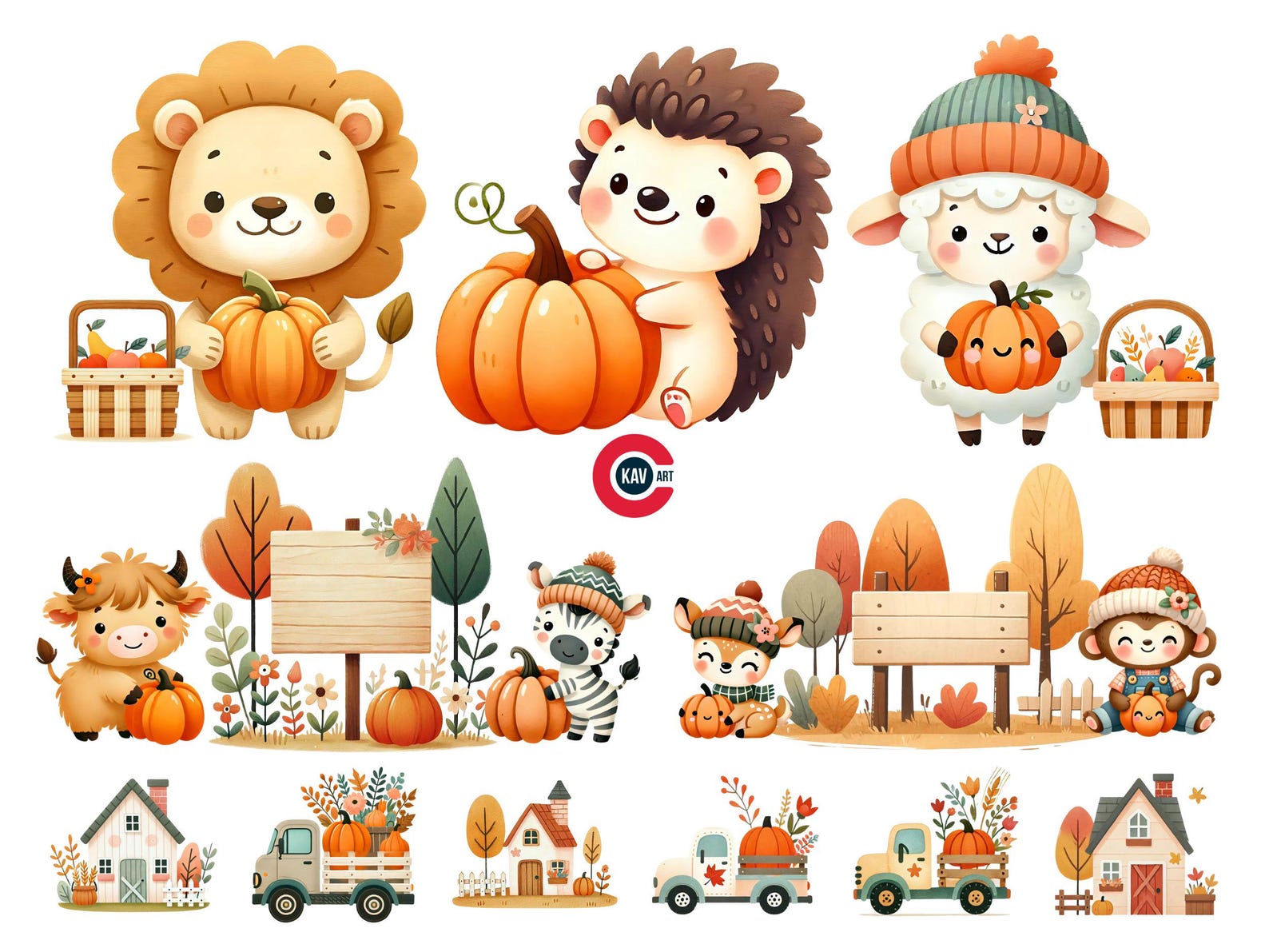 Autumn Animals Clipart, Cute Nursery Animals Graphics, Autumn Nursery ...