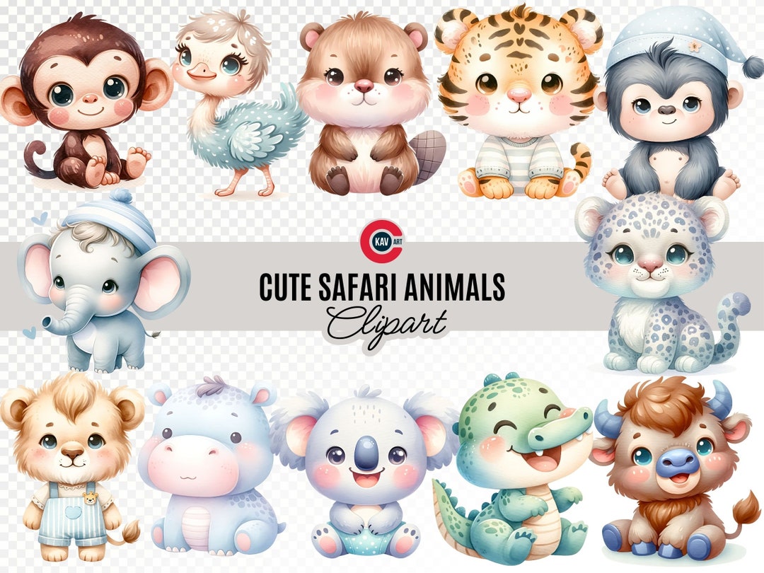 Jungle Adventure, Safari Animals Clipart Bundle, Hippo, Lion, Giraffe ...