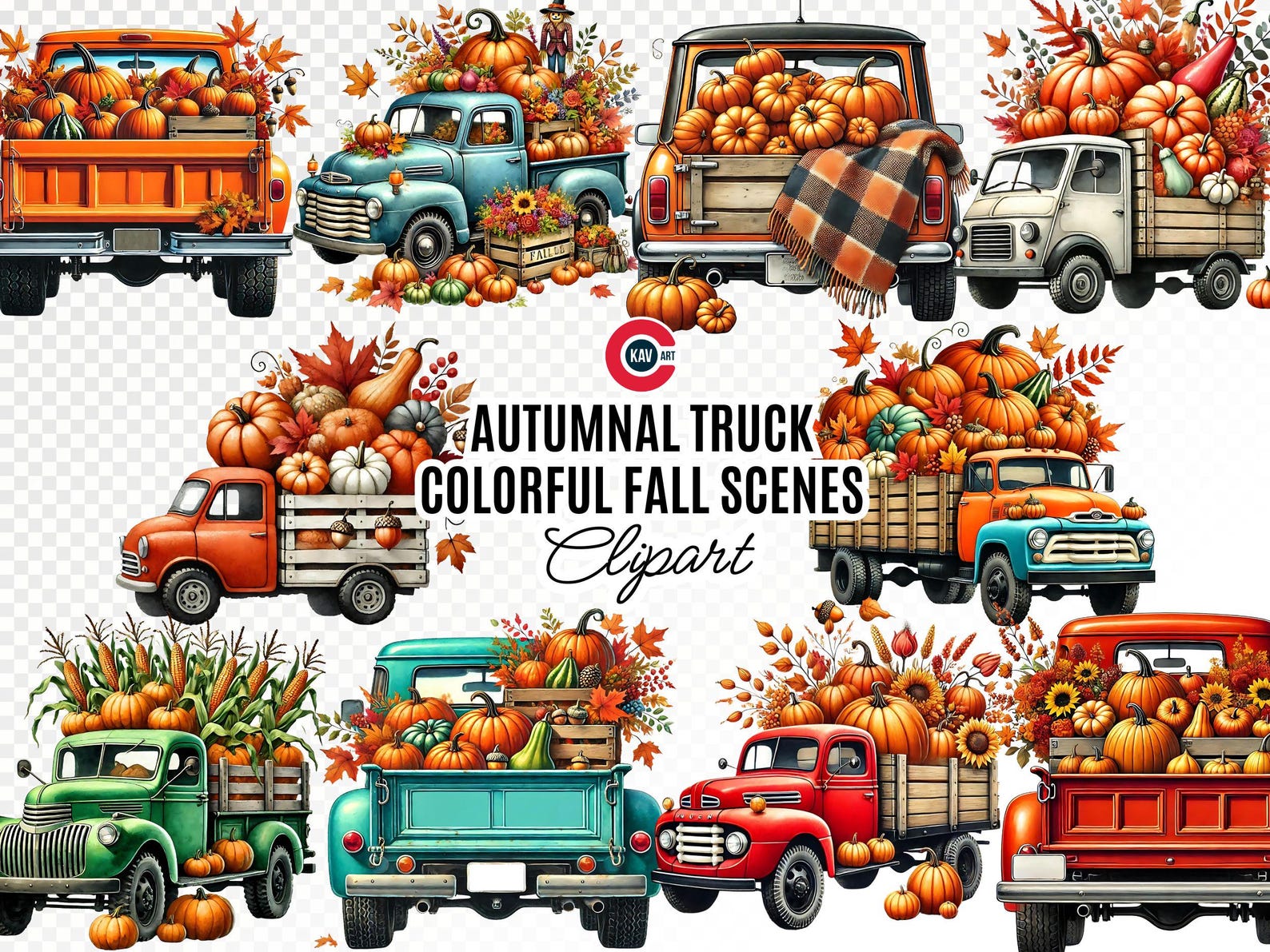 Fall Truck Clipart, Hello Fall, Farm Truck, Truck With Fall Pumpkin and ...