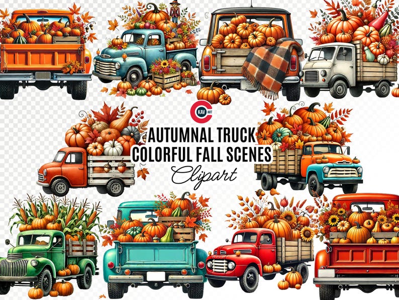 Fall Truck Clipart, Hello Fall, Farm Truck, Truck With Fall Pumpkin and ...