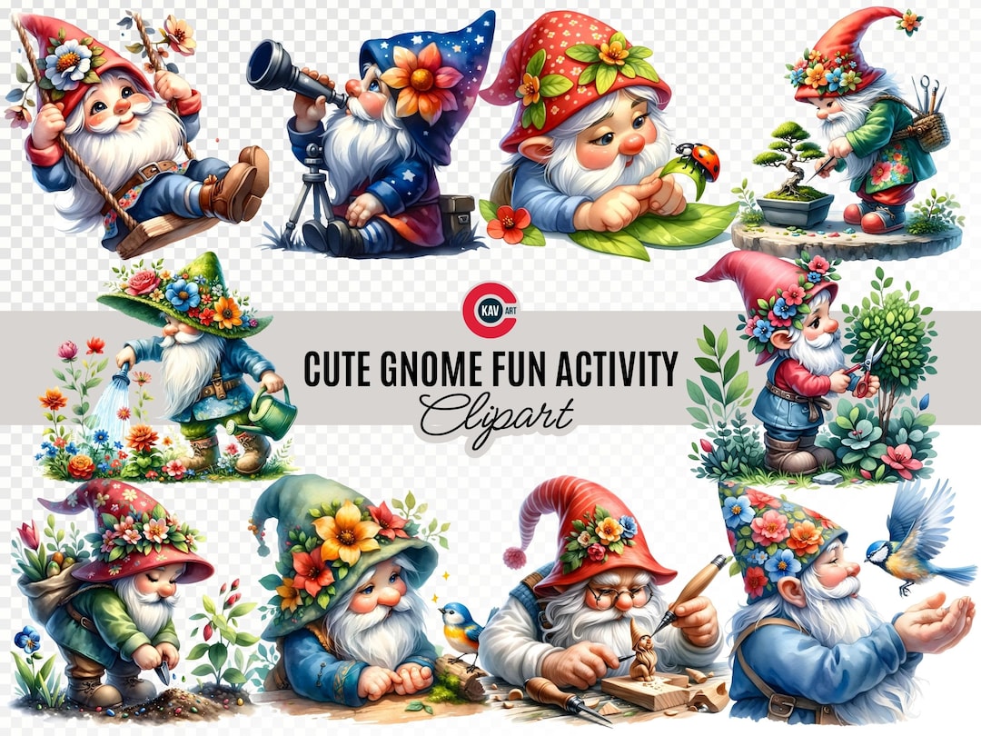 Cute Gnome With Nature Watercolor Clipart, Gnome Spring Fun Activity ...