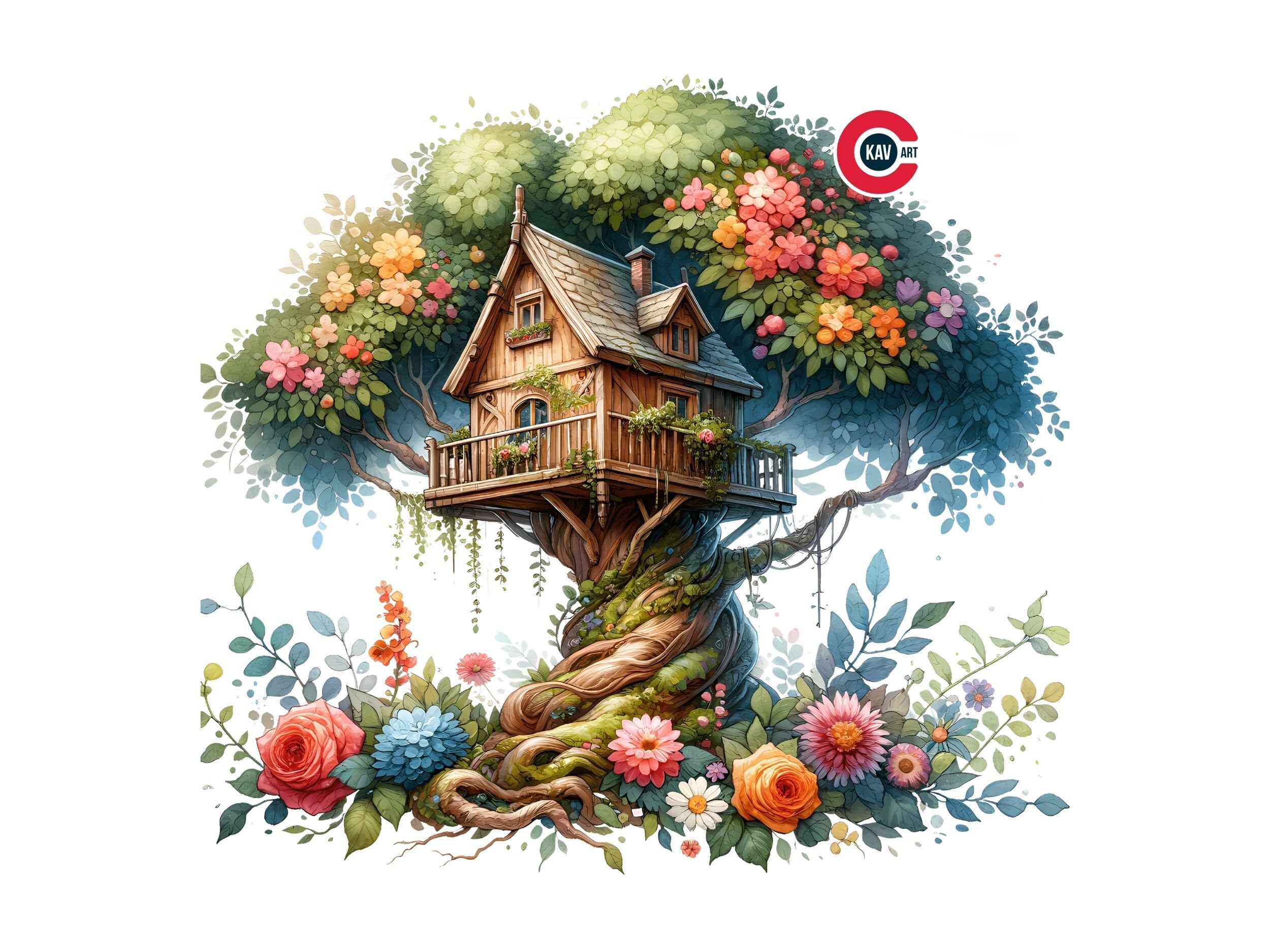 Treehouse Watercolor Clipart, Forest House Illustration, Perfect for ...