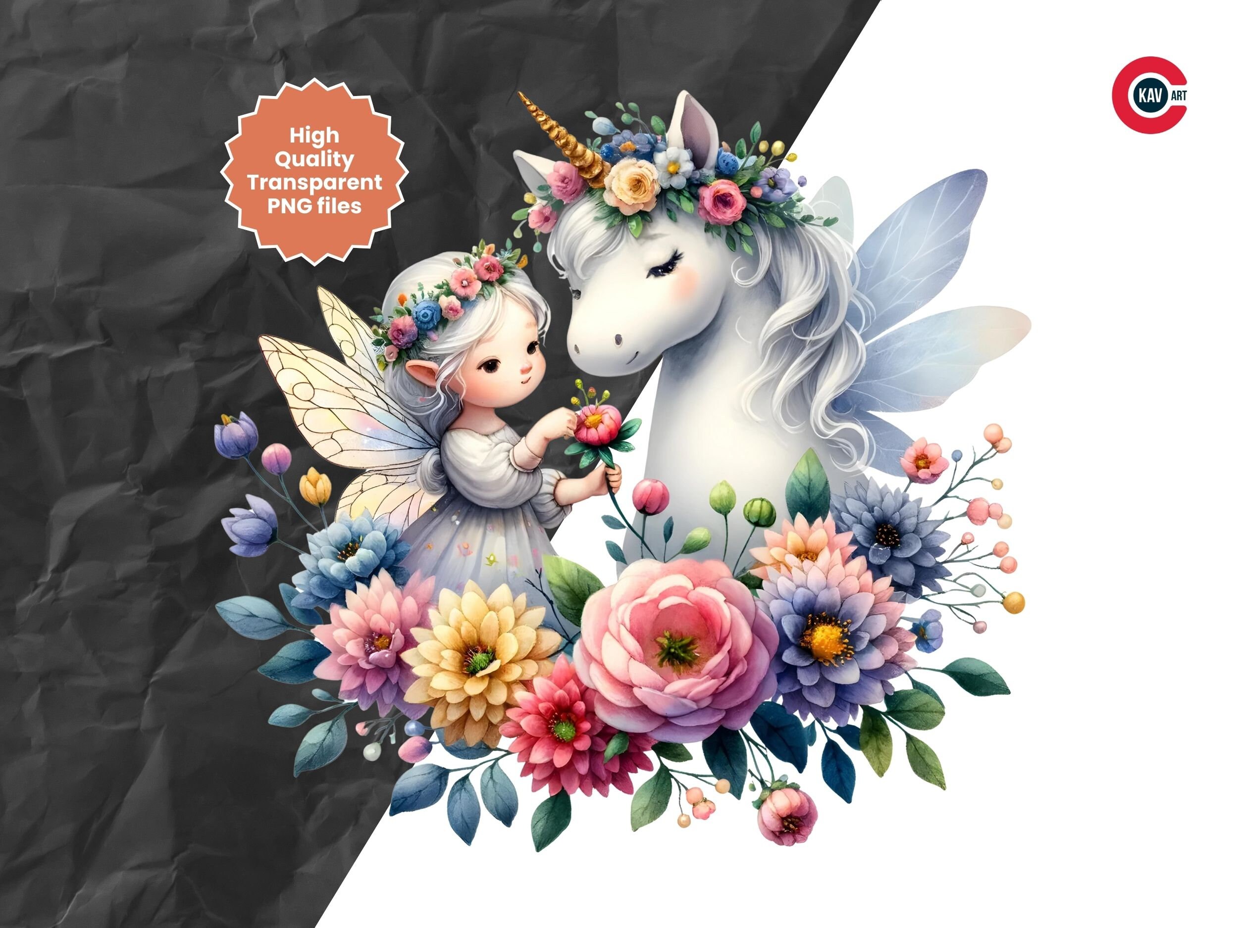 Cute Fairy Decorating Unicorn With Flowers Watercolor Clipart, Magical ...