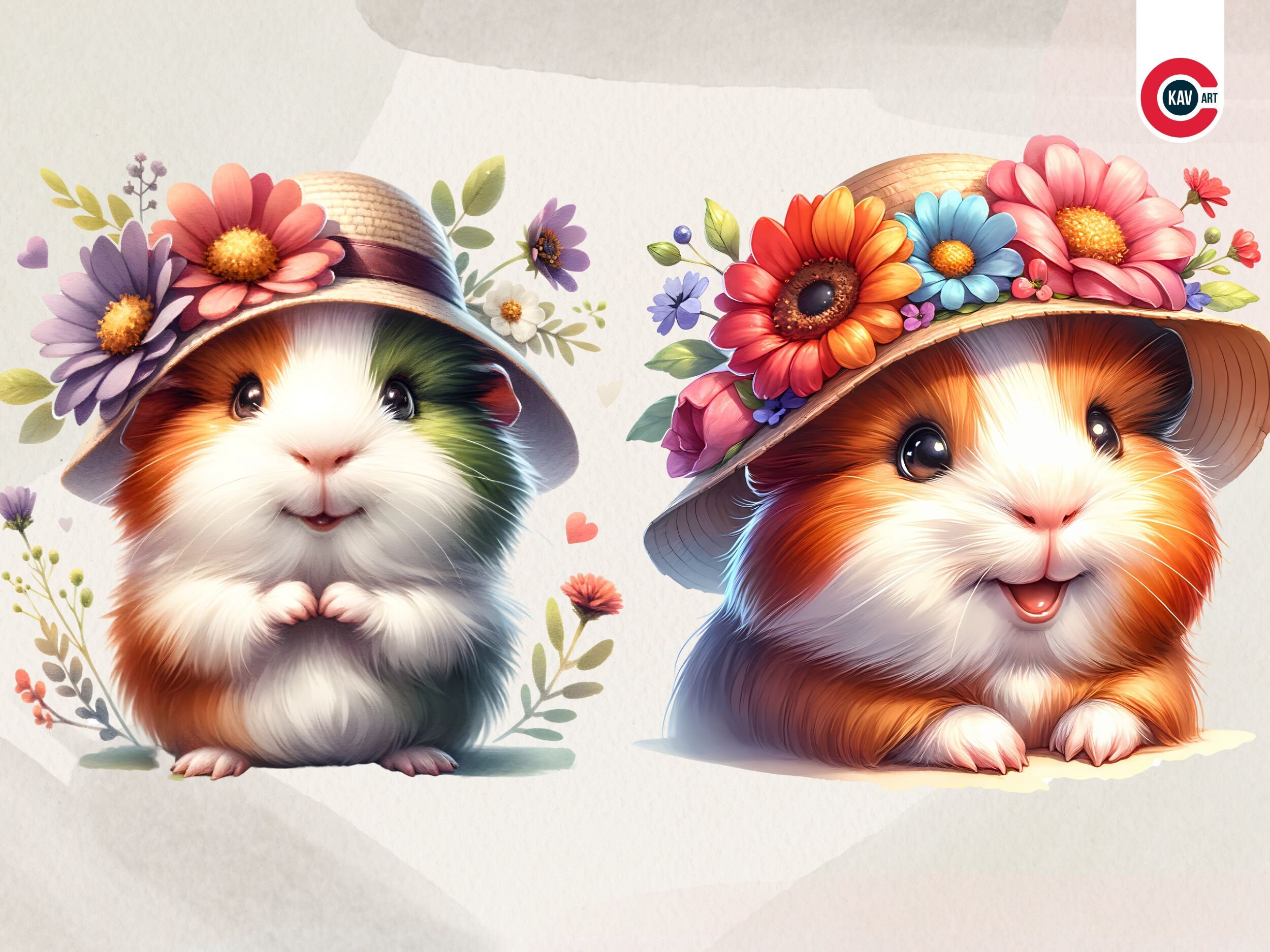 Guinea Pig and Flowers Clipart Bundle, Cute Guinea Pig Clipart, Cute ...