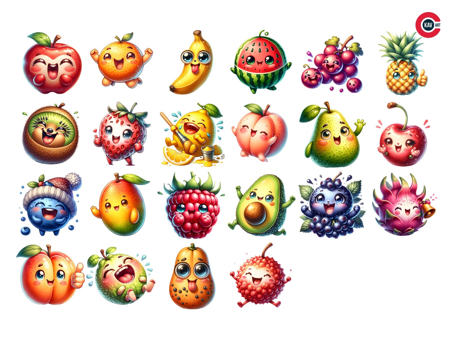 Fruits Clipart, Funny Fruits Emote Clipart, Apple, Kiwi, Avocado ...