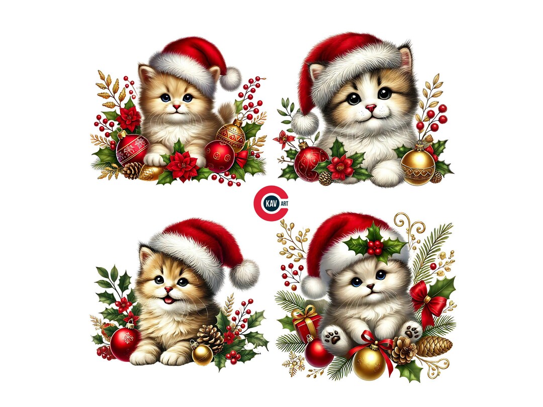 Kitten Clipart, Christmas Kitten Clipart, Cute Kitten With Christmas ...