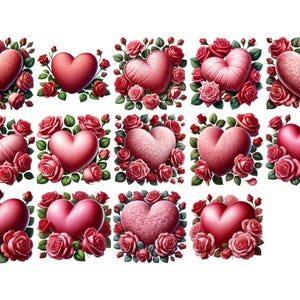 Floral Heart Clipart: Valentine Roses PNG for Scrapbooking (digital ...