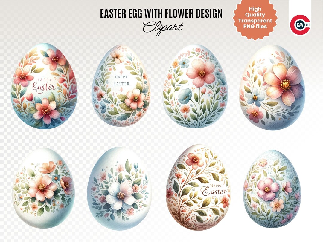 Watercolor Easter Egg Clipart: Floral PNG Bundle (commercial Use) - Etsy