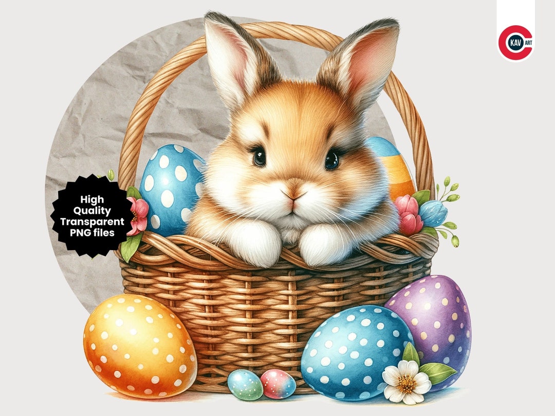 Bunny & Egg Basket Easter Clipart Bundle: Transparent PNG (digital ...
