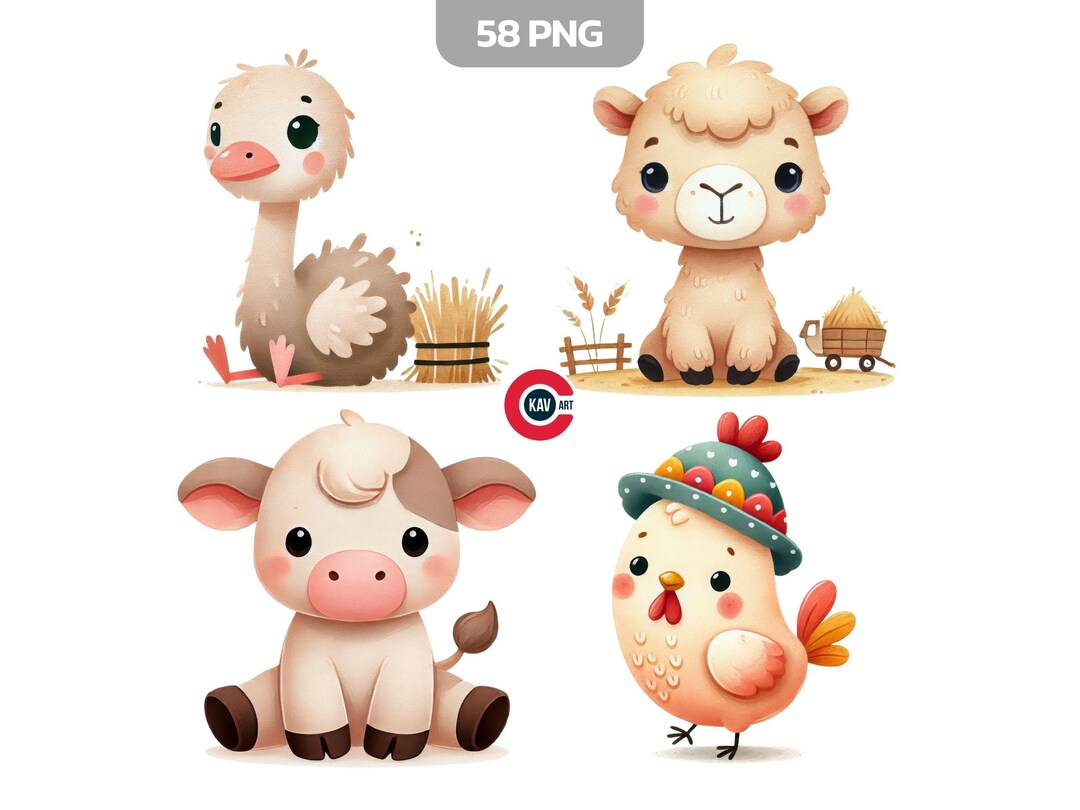 Farm Animals Clipart, Nursery Farm Animals Clipart, Baby Animals, Cute ...
