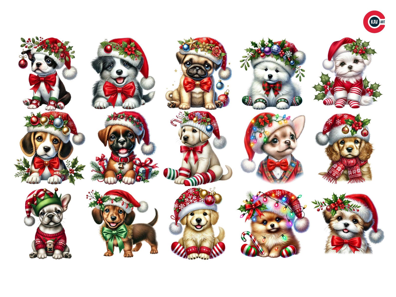 Christmas Puppy Clipart: Festive Holiday Dogs (digital Download) - Etsy