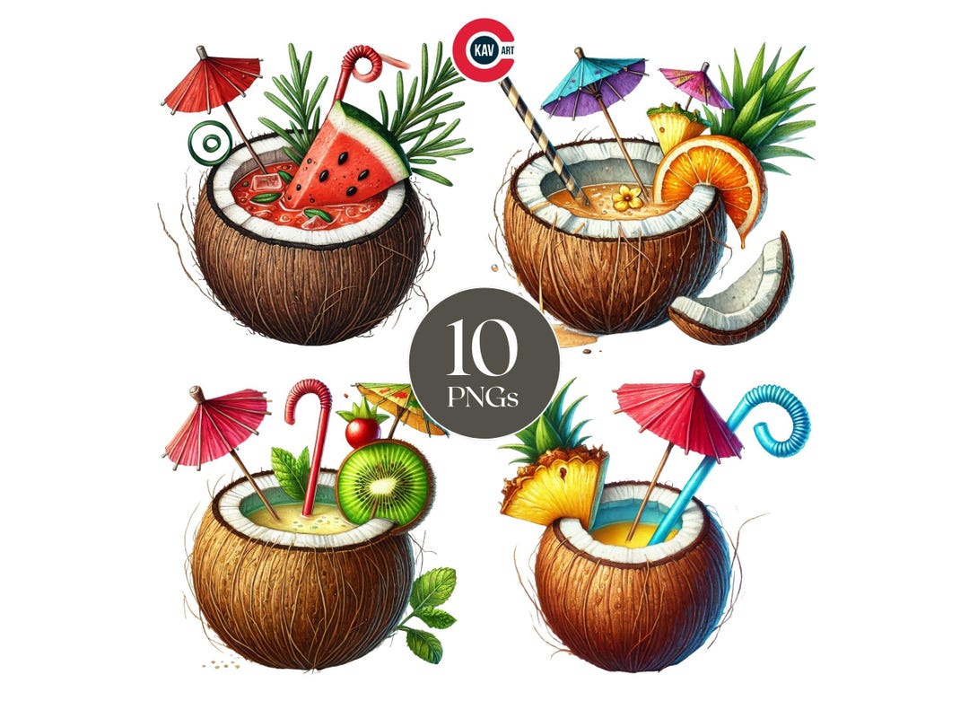 Tropical Cocktails Clipart, Tropical Coconut Drink, Tropical Drink ...