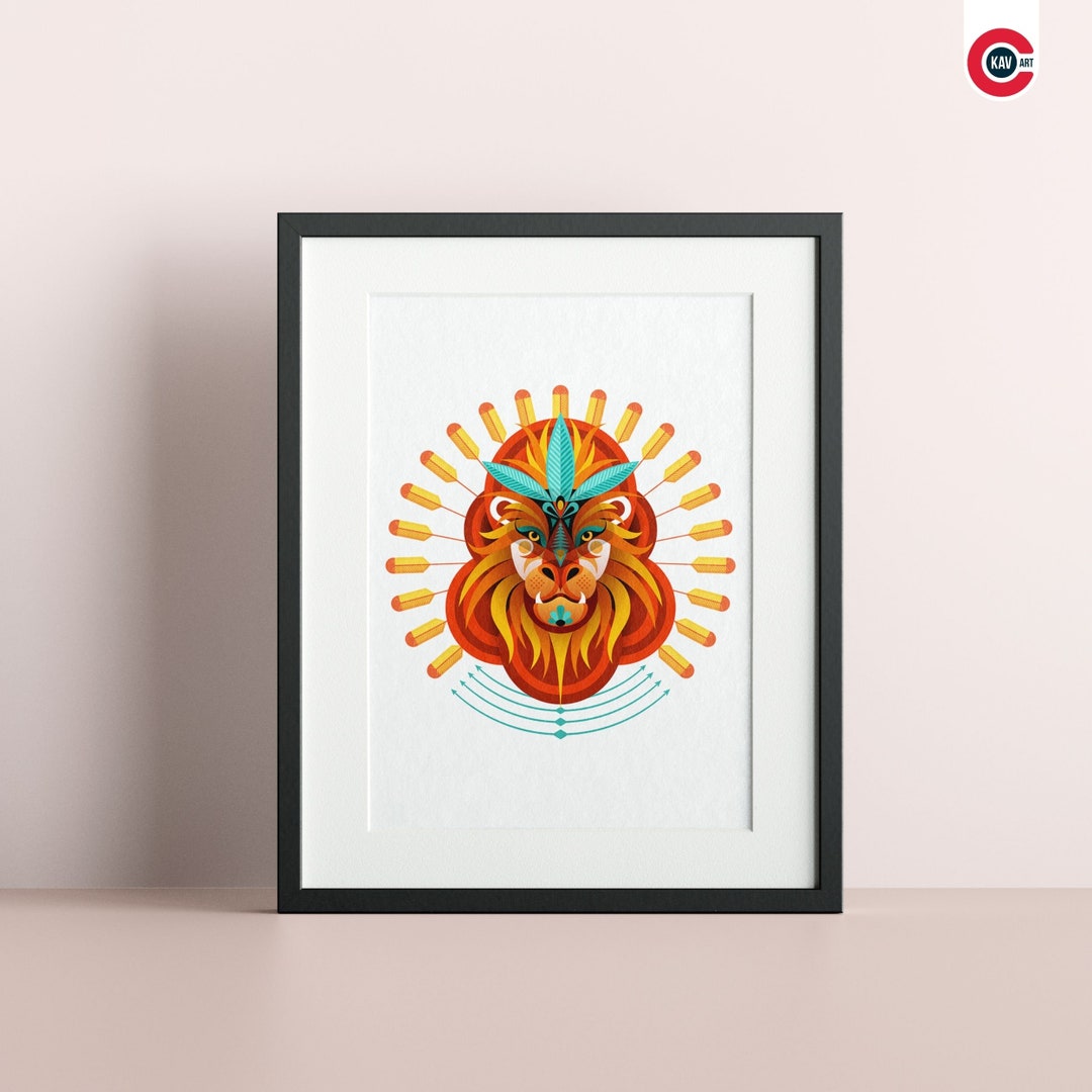 Printable Wall Art Decor, Lion Face Wall Art, Lion Line Work Wall Art ...