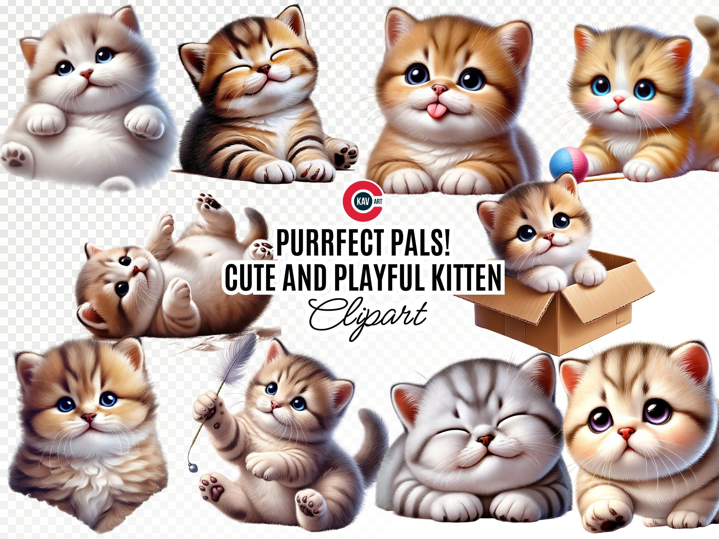 Cat Clipart, Kitten Clipart, Cute Baby Kitten, Playful Kitten, Funny ...