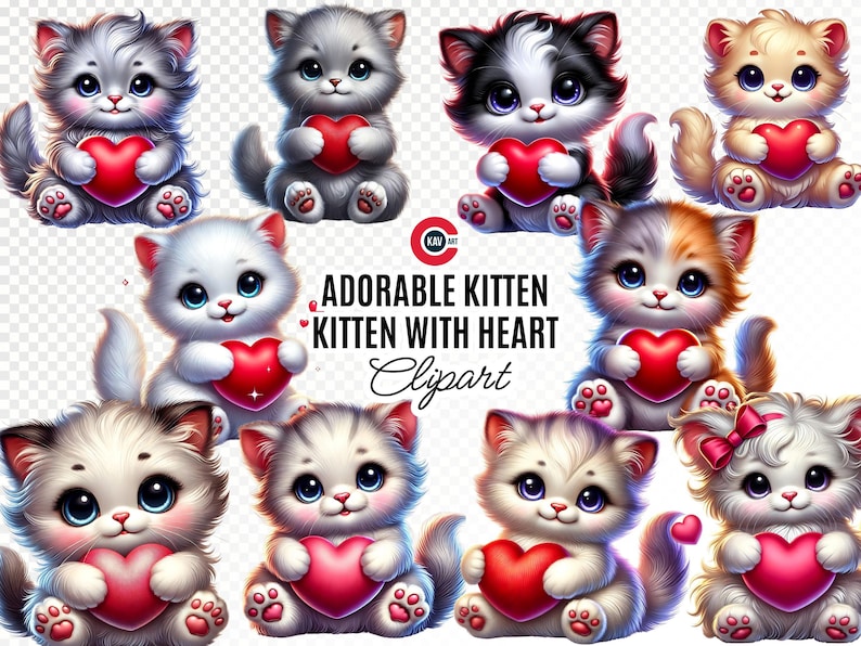 Kitten Clipart, Cute Kitten With Heart, Loving Kitten Clipart, Love ...
