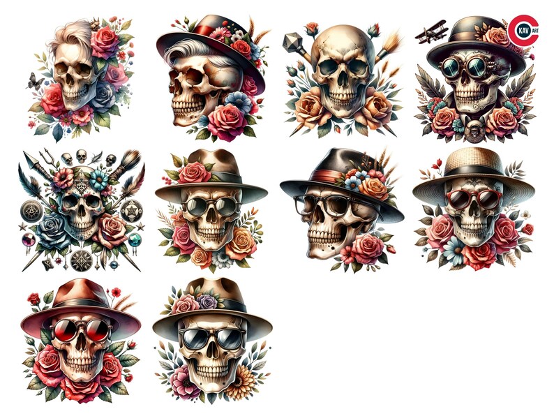 Floral Skull Watercolor Clipart, Skull PNG Designs, Spring-inspired ...