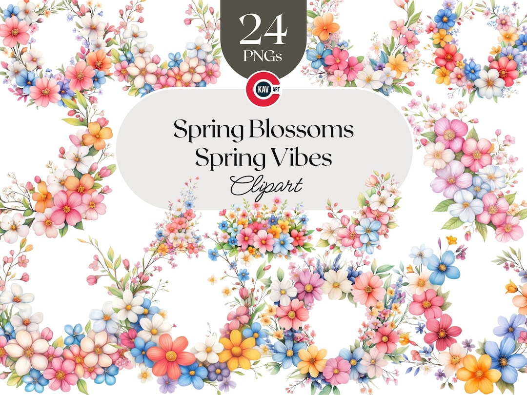 Floral Garland Spring Blossoms Clipart, Spring Blossoms for Digital ...