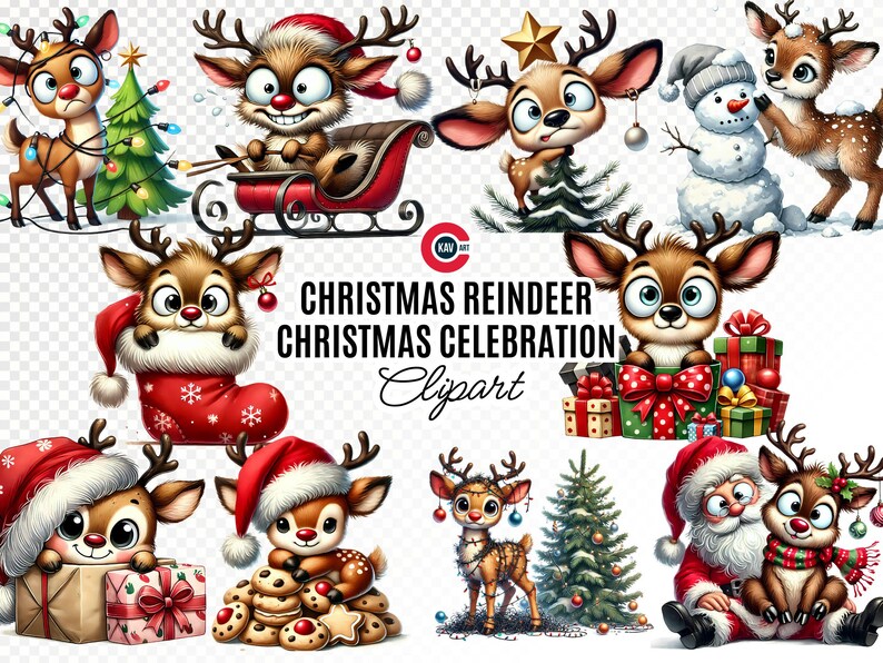 Reindeer Christmas Clipart, Holiday PNG Graphics (digital Download - Etsy