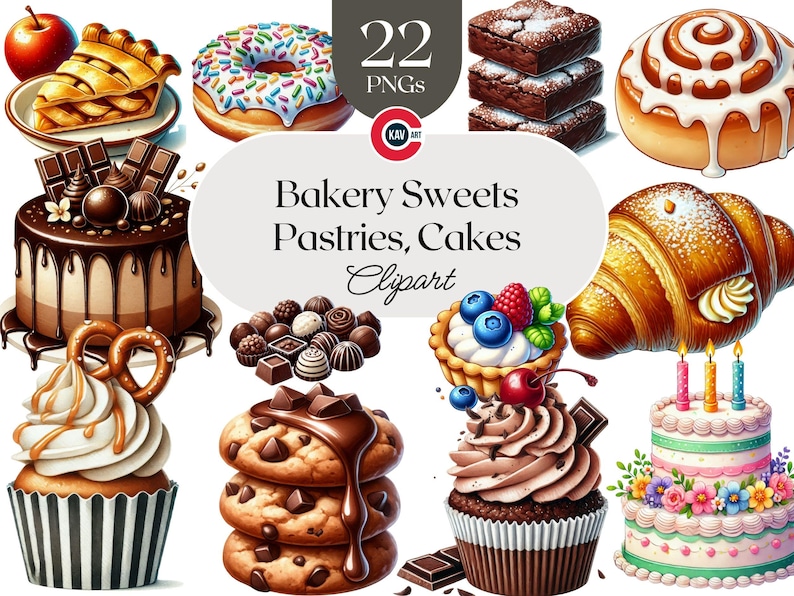 Watercolor Bakery Clipart: Sweets, Cakes, Pastries (PNG Digital ...