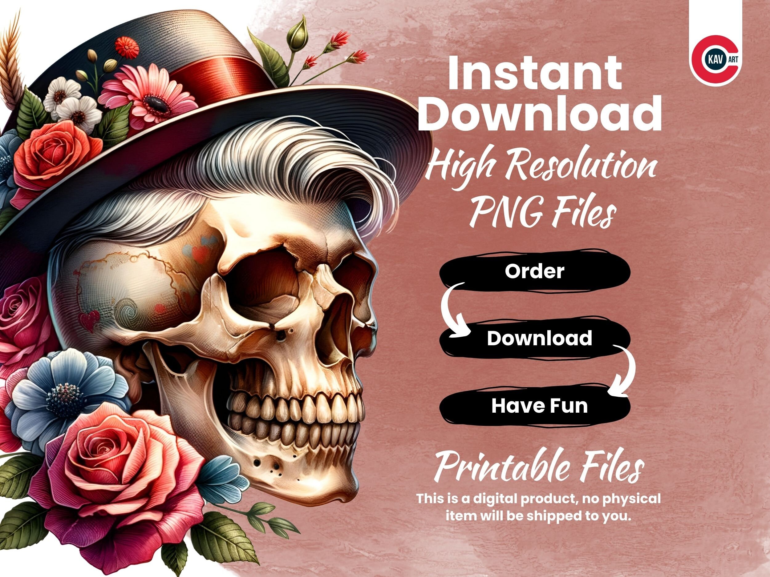 Floral Skull Watercolor Clipart, Skull PNG Designs, Spring-inspired ...