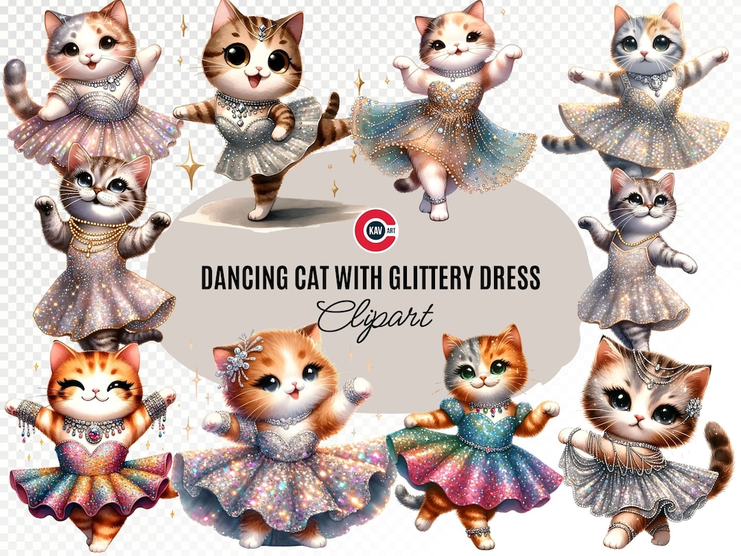 Dancing Cat With Classic Outfits, Cat Dance With Glittery Dress and a ...