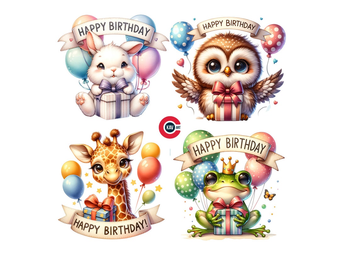 Happy Birthday Clipart, Cute Animals With Birthday Banner, Birthday ...