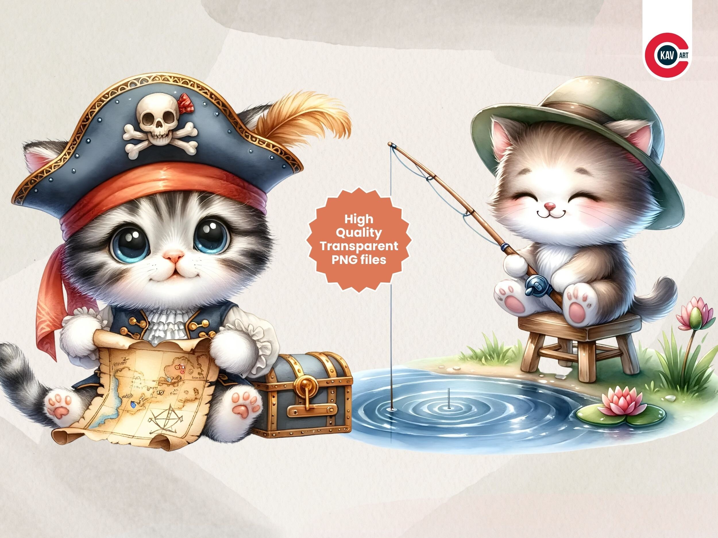 Funny Cat Watercolor Clipart Bundle, Cute Kitten Fun Clipart, Cat ...