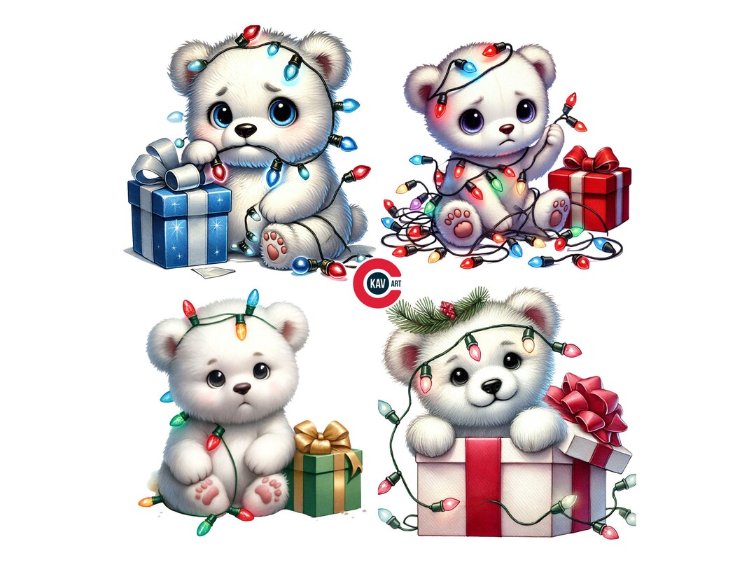 Christmas Bear Clipart, Winter Animals PNG (digital Download) - Etsy