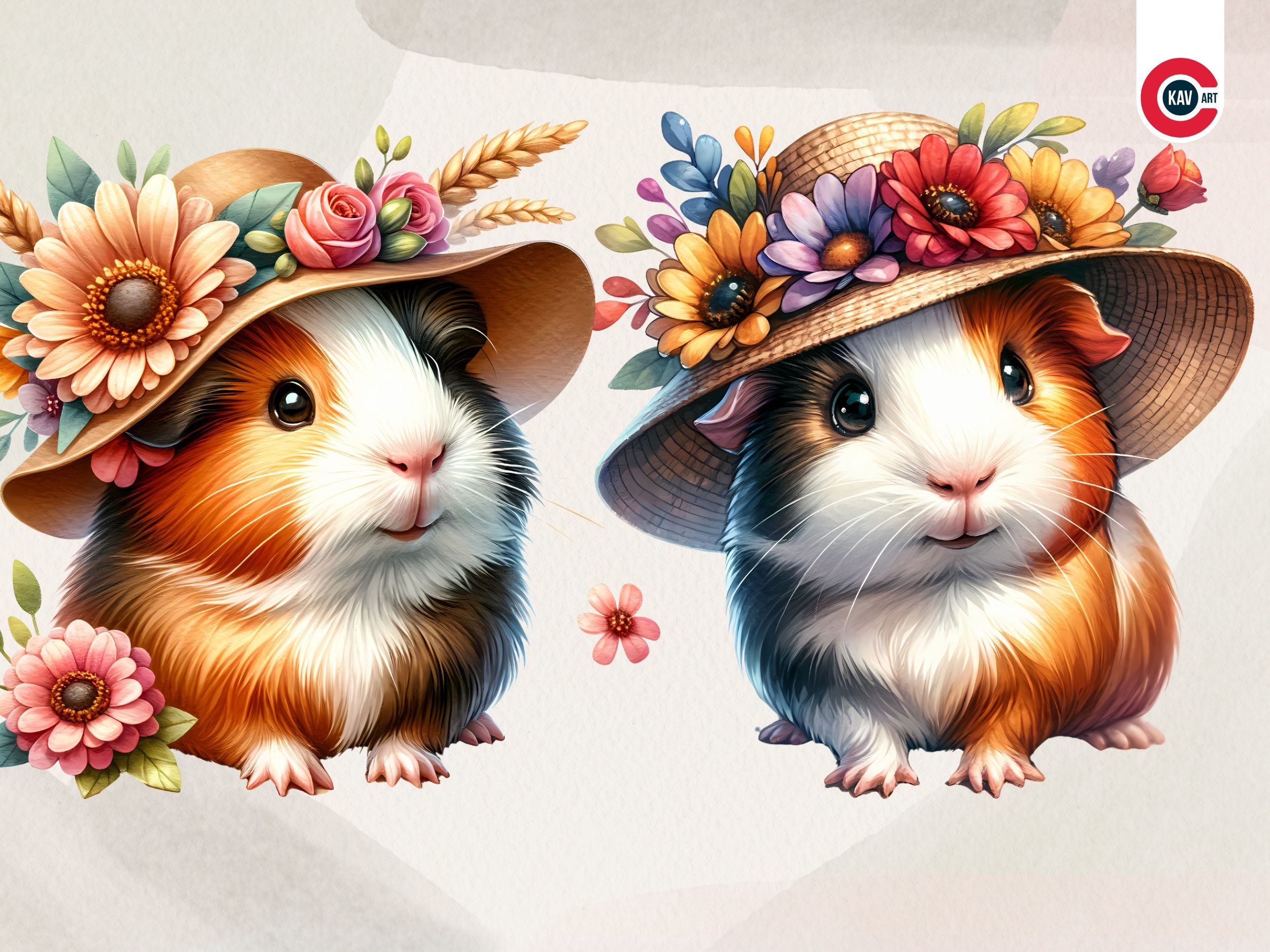 Guinea Pig and Flowers Clipart Bundle, Cute Guinea Pig Clipart, Cute ...