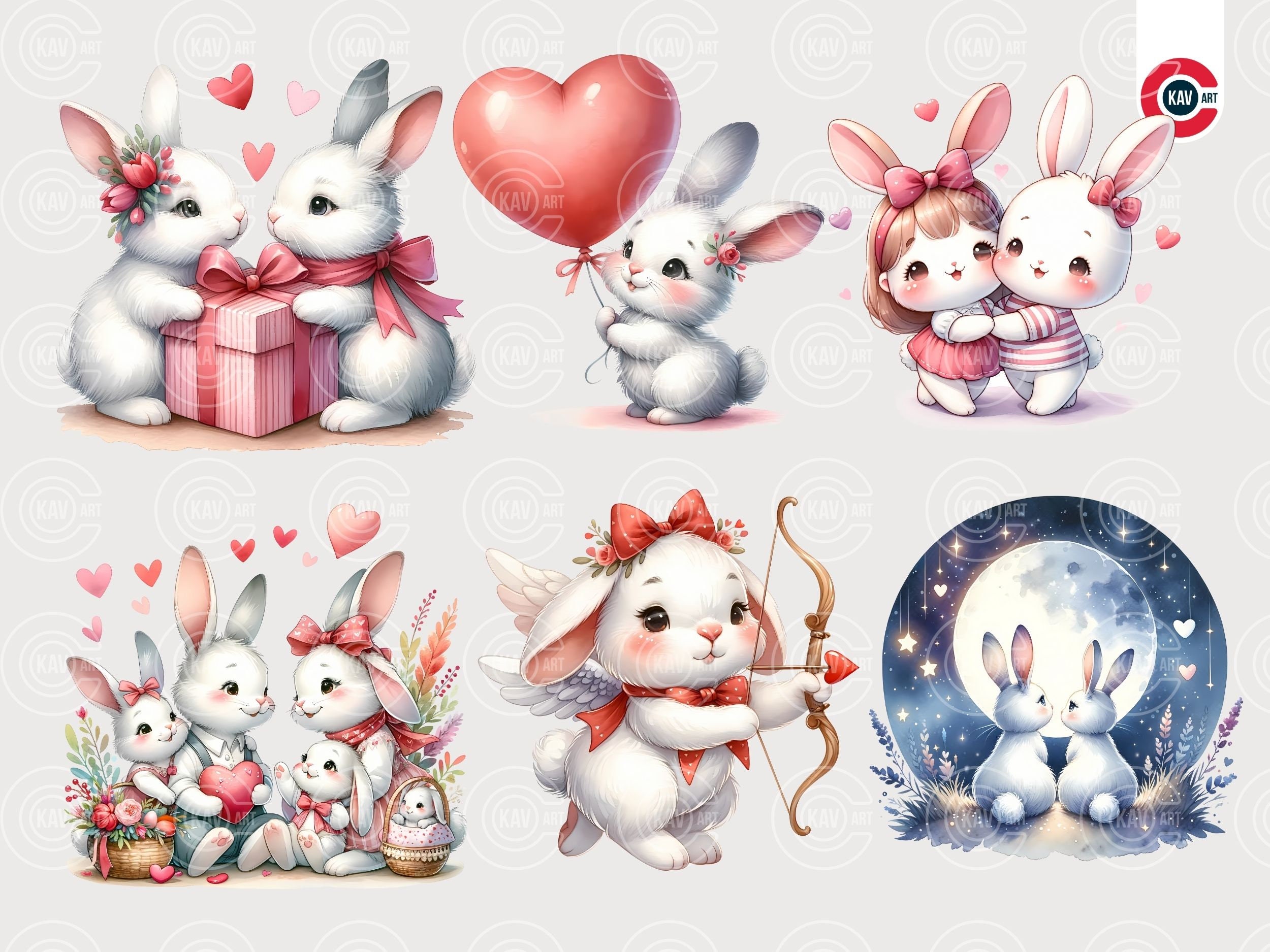 Valentine Bunny, Valentine Bunny Clipart Bundle, Valentine Clipart ...