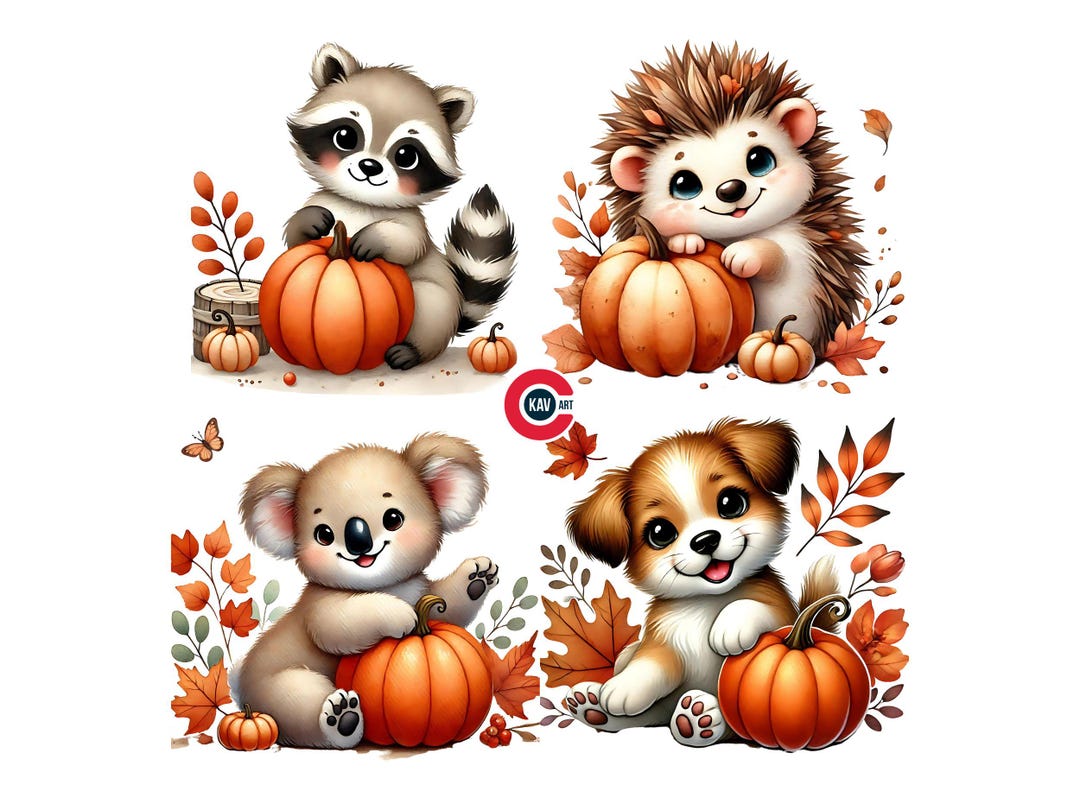 Animals Clipart, Cute Autumn Animals Graphics, Cute Animals With ...